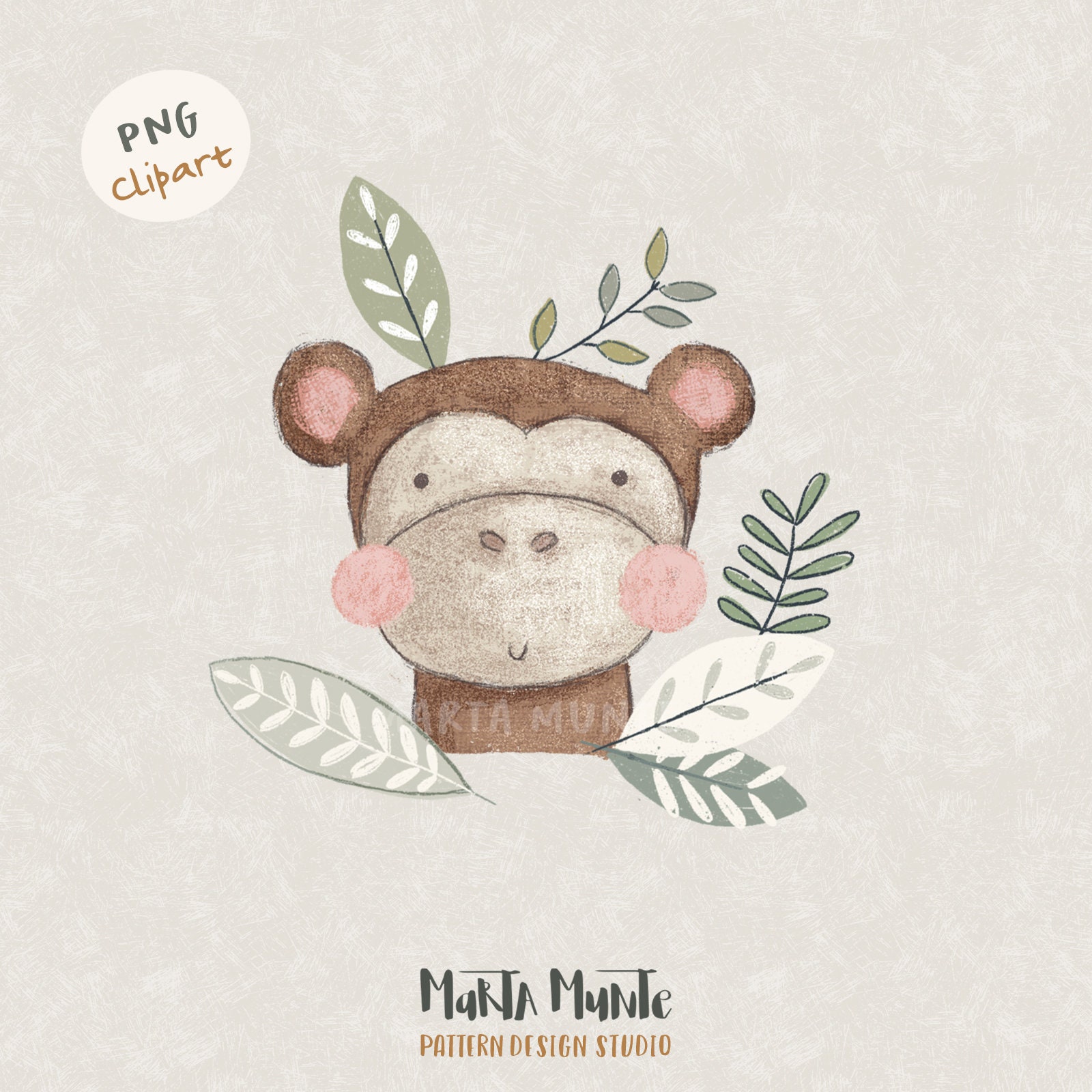 Monkey Animal Clipart Set, Heat Transfer Clipart, Png Iron Transfer ...