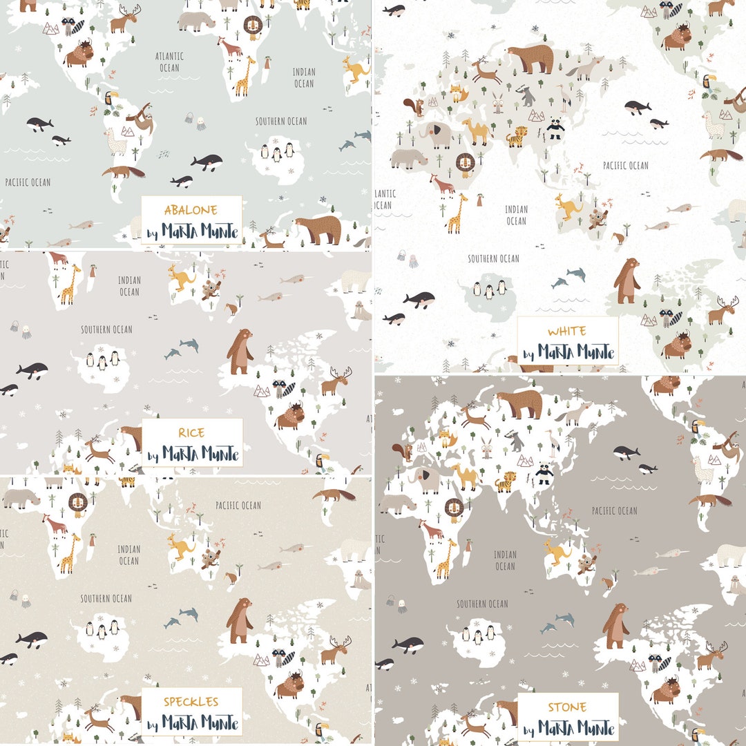 Map World With Animals Repeat Pattern for Fabric, Commercial License ...