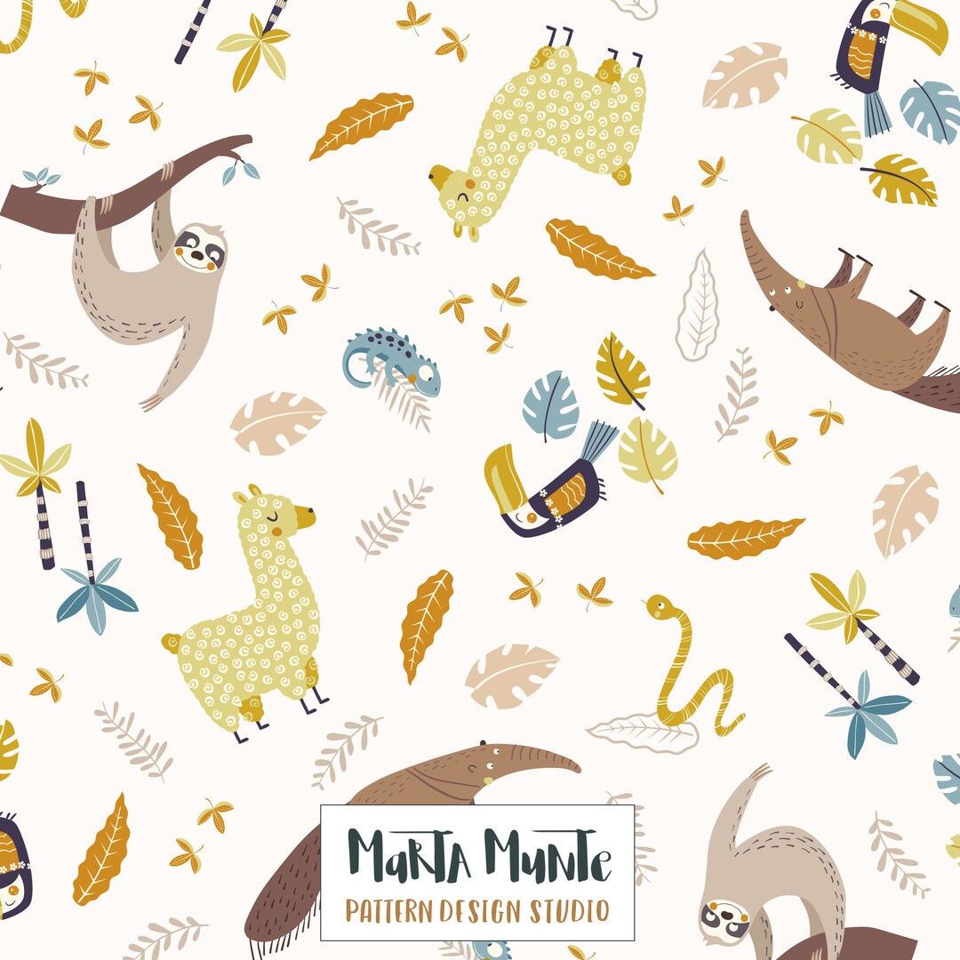 Tropical Jungle Animals Pattern Design Commercial Use Sloth - Etsy