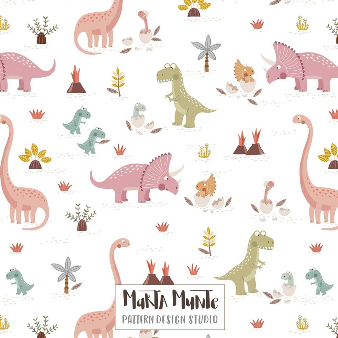 Dinosaur Birth Day Land Seamless Repeat Pattern for Fabric, Dino ...