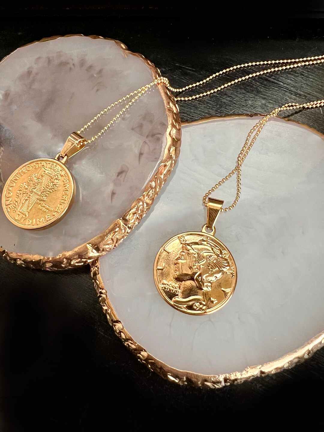 Gold Coin Pendant Necklace in Stainless Steel | 18k Plated Gold Ball ...