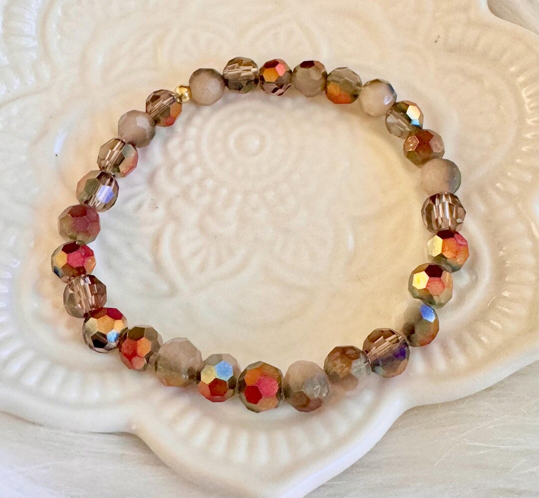 Penelope -gorgeous Smoky Crystals With Metallic Pink & Gold Stretch ...