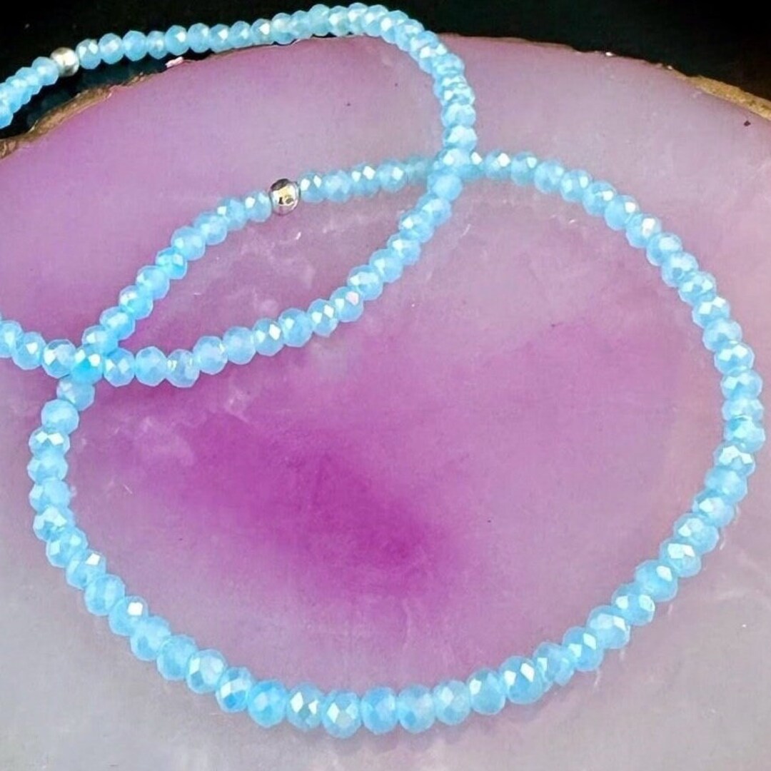 Elsa- Dainty 2mm Light Ice Blue Crystal Stretch Bracelet W/ Pearlescent ...