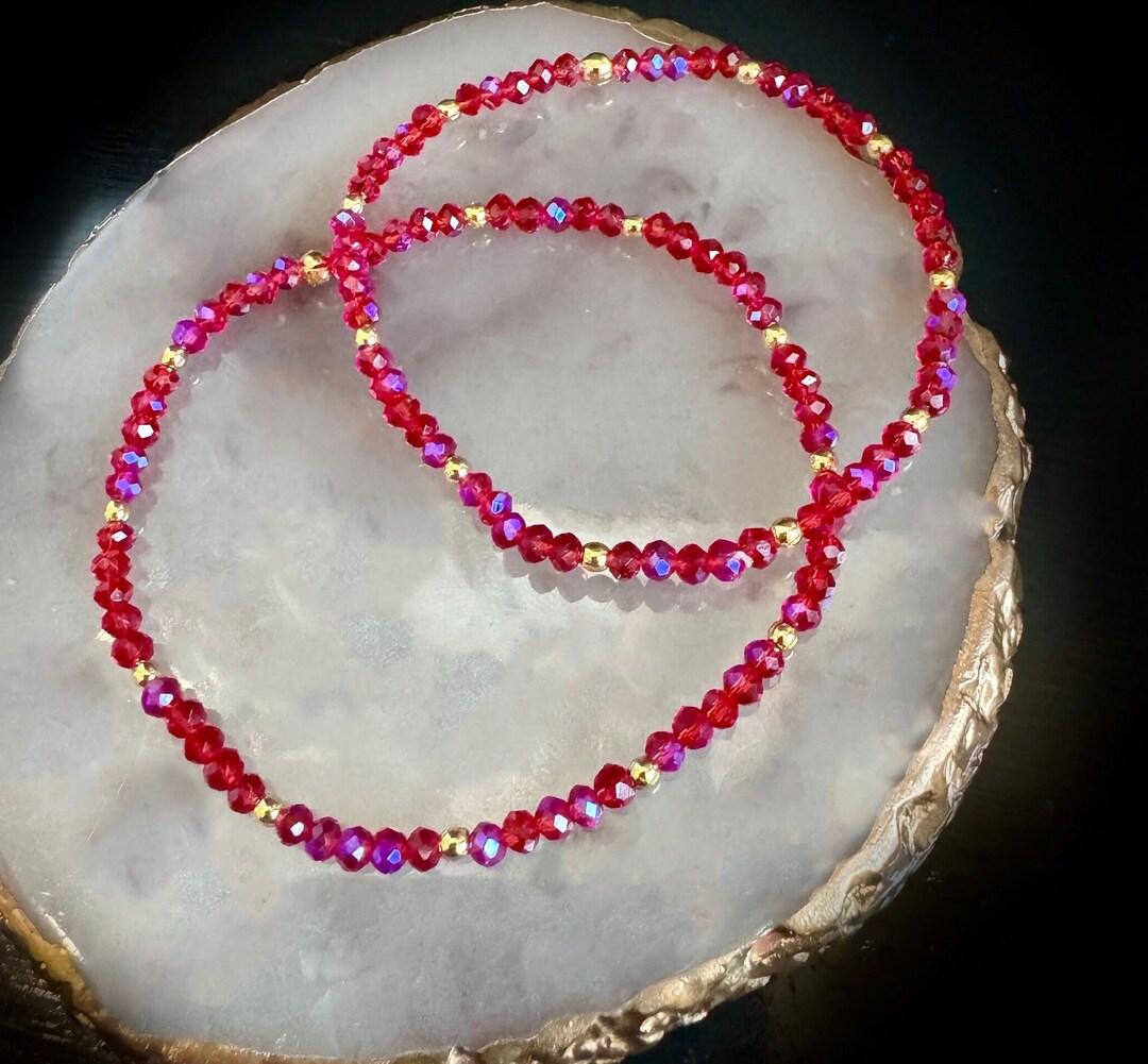 Sweetheart -red Crystal Stretch Bracelet W/ Purple Highlights and 18k ...