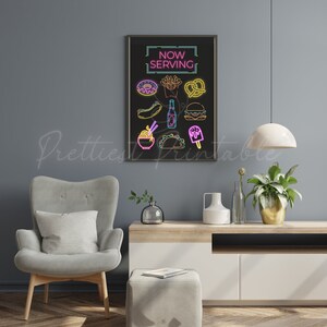 Now Serving Neon Food Digital Print, Junk Food Pop Art, Kitchen Decor ...