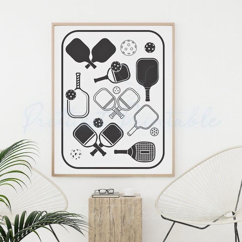 Pickleball Paddles and Balls Printable Art, Modern Minimalist Sports ...