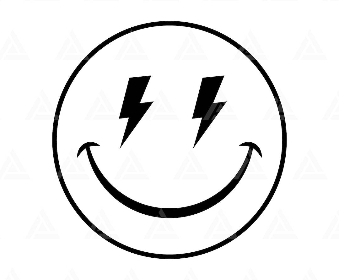 Happy Face Svg, Lightning Bolt Eyes Svg, Positive, Retro Happy Face PNG ...