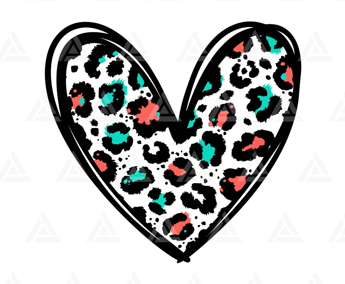 Red Blue Leopard Heart Svg Hand Drawn Heart Svg - Etsy