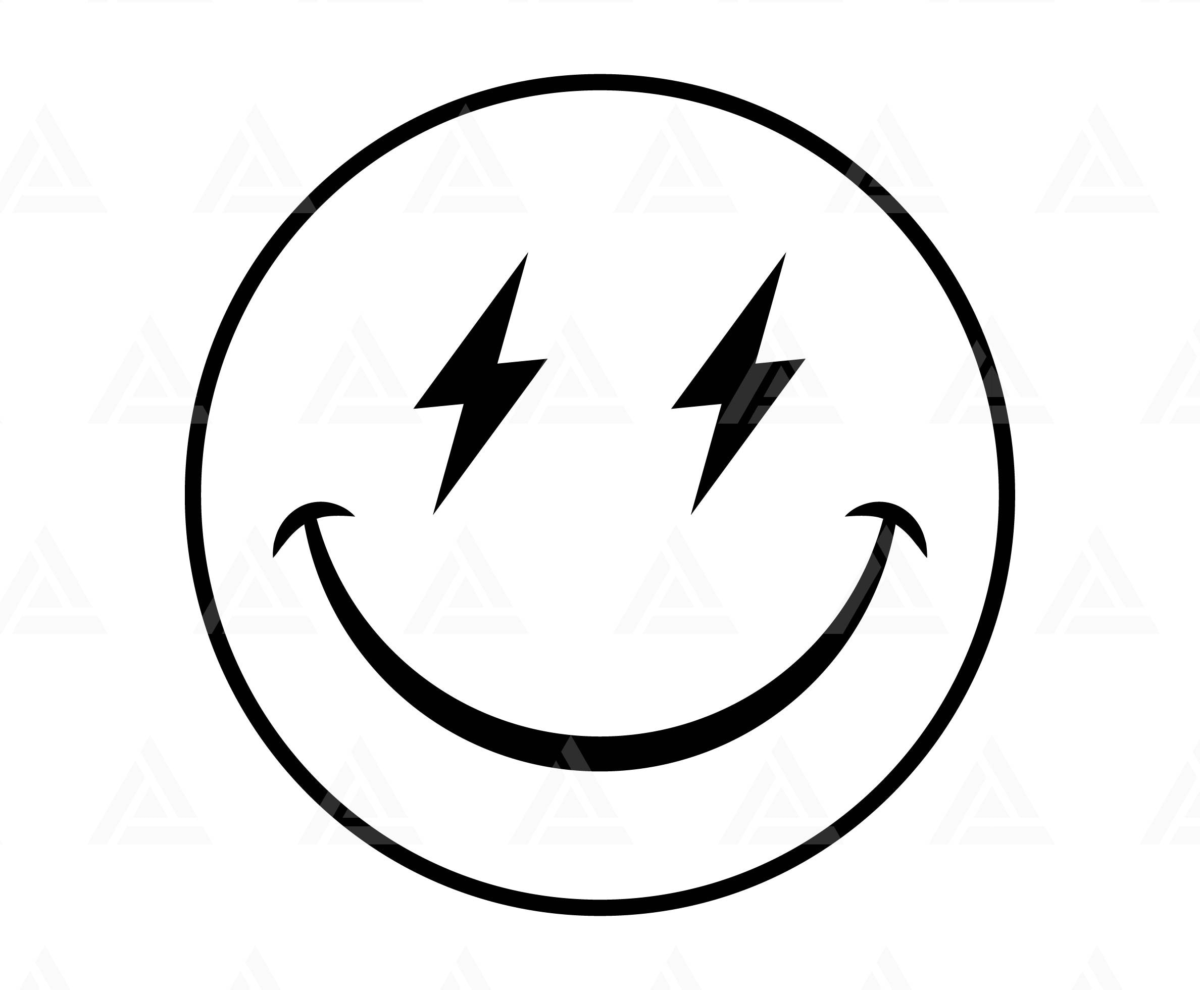 Happy Face Svg, Lightning Bolt Eyes Svg, Positivo, Retro Happy Face PNG ...