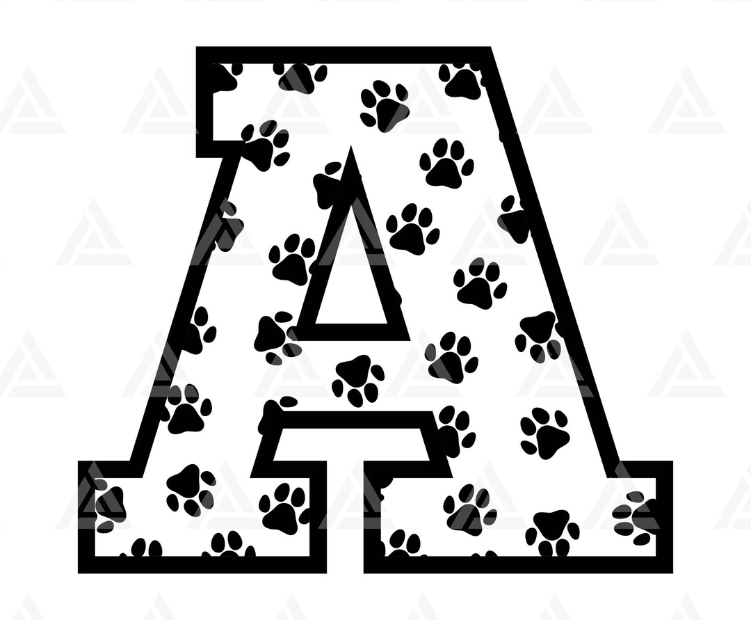 A Letter Monogram Svg, Paw Print Svg, Paw Alphabet Svg, Animal Font Svg ...