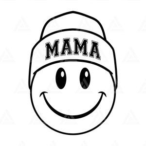 Happy Face Svg, Mama Svg, Beanie Hat Svg, Mama T-shirt, Mama Png, Retro ...