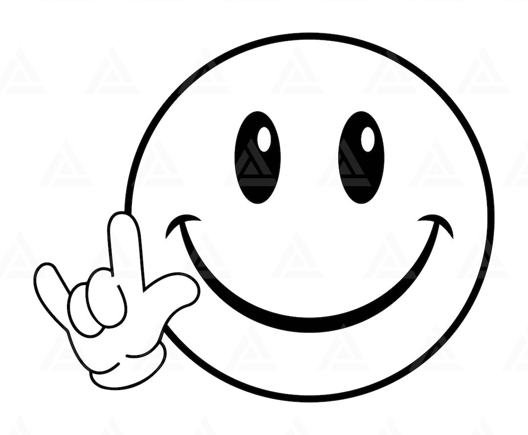 Happy Face Svg, I Love You Hand Sign, ASL, Happy Face Clipart, Retro ...