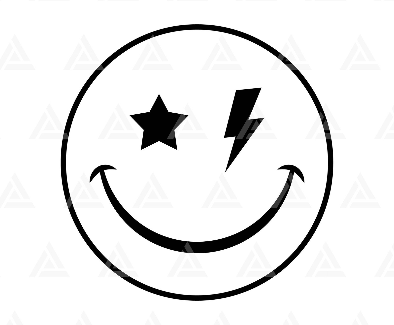 Happy Face Svg, Lightning Bolt Eyes Svg, Star Eyes, Retro Happy Face ...