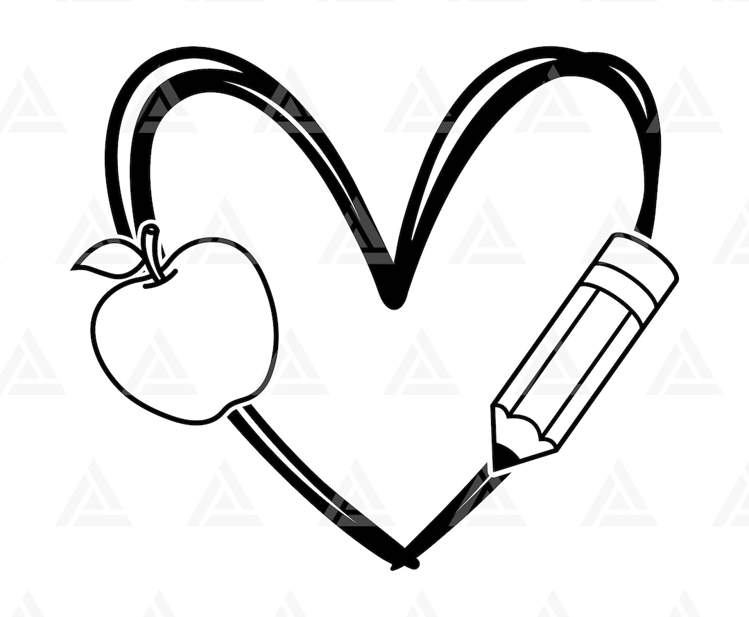 Teacher Heart Svg, Teacher Monogram Svg, Apple, Pencil, Back to School ...