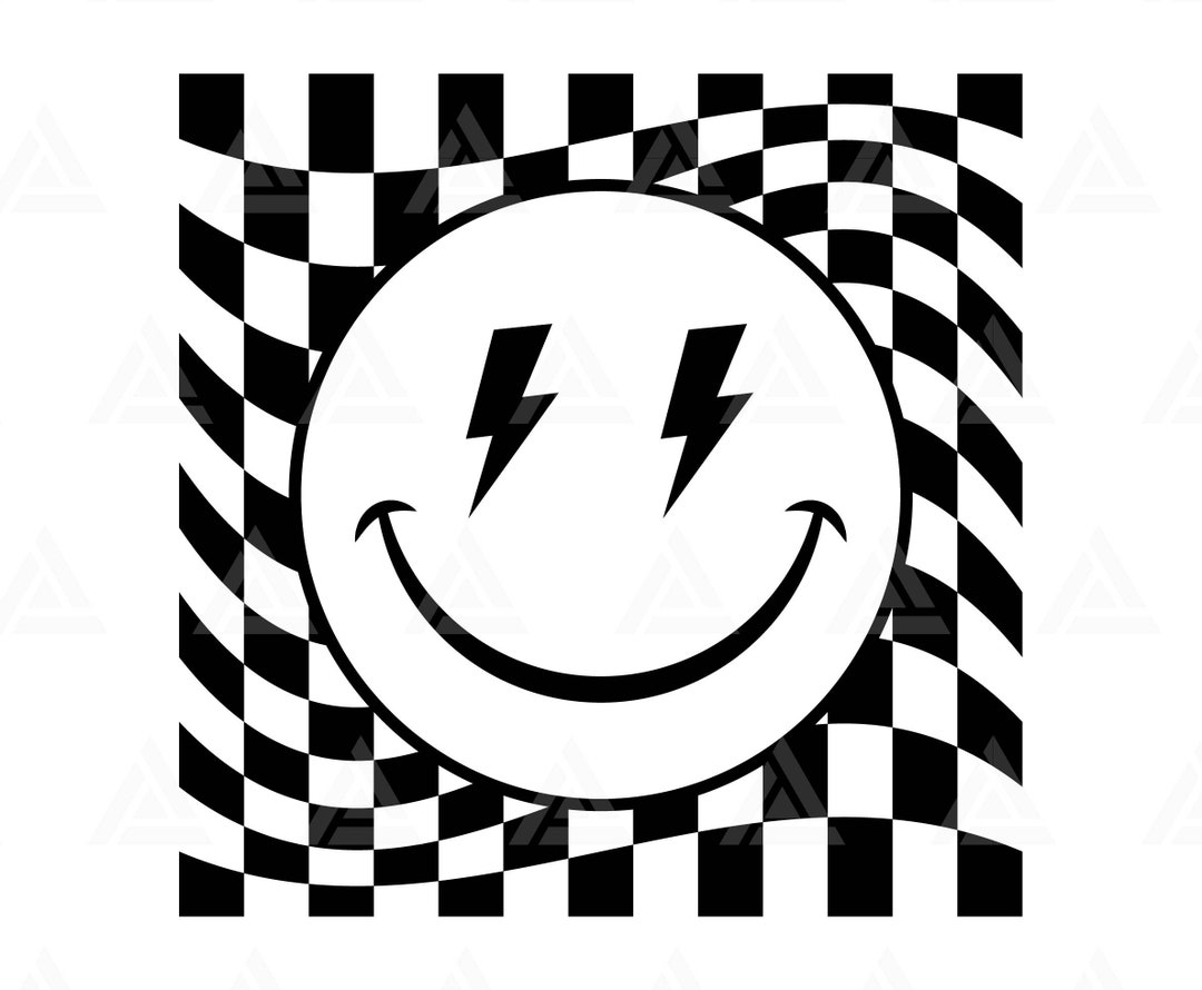 Checkered Happy Face Svg, Lightning Bolt Eyes Svg, Retro Happy Face PNG ...