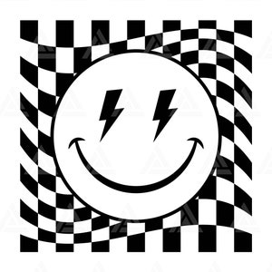 Checkered Happy Face Svg, Lightning Bolt Eyes Svg, Retro Happy Face PNG ...