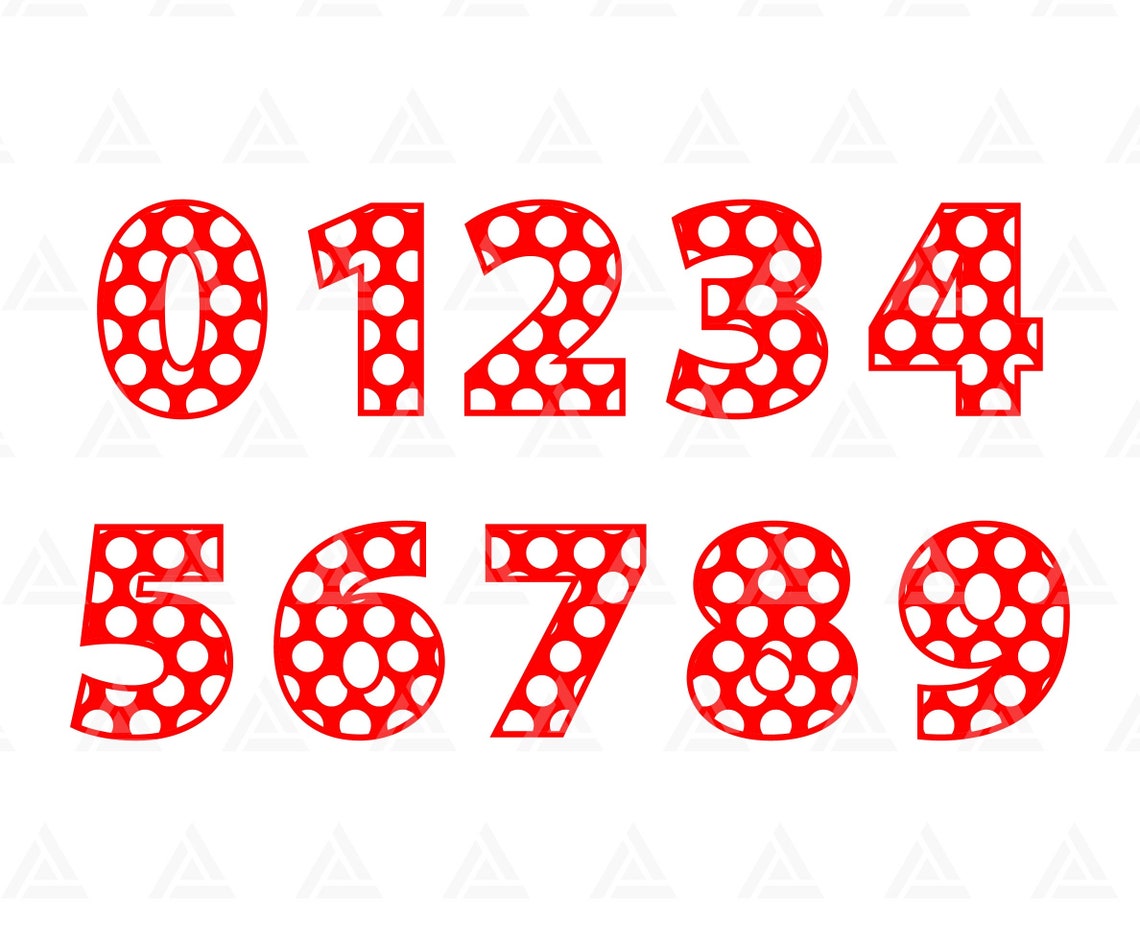 Red Polka Dot Numbers Svg Kids Polka Dot Font Polka Birthday | Etsy