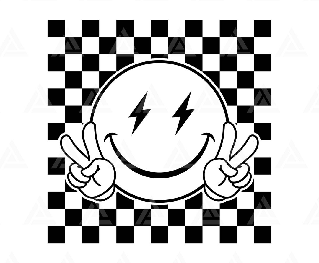 Happy Face Svg, Peace Sign Svg, Bolt Eyes, Checkered Happy Face Clipart ...