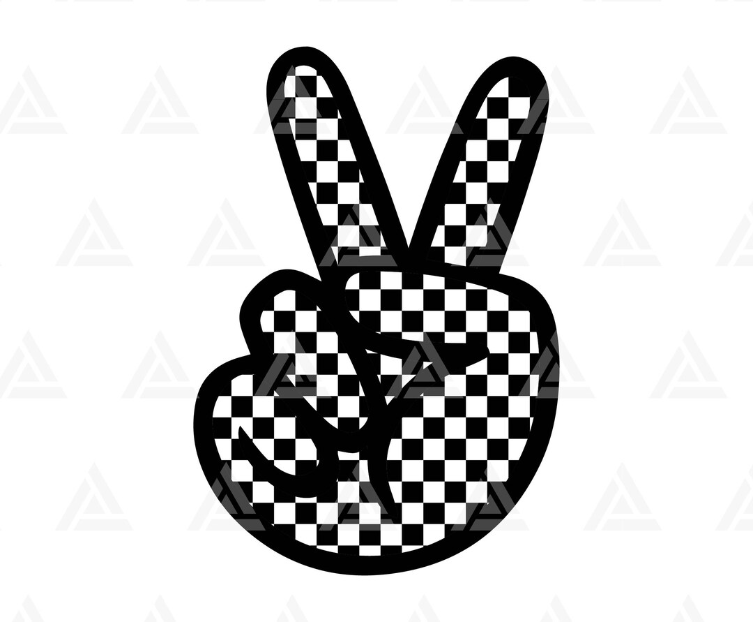 Checkered Peace Hand Svg, Checkers Peace Sign Svg, Peace Fingers, Two ...