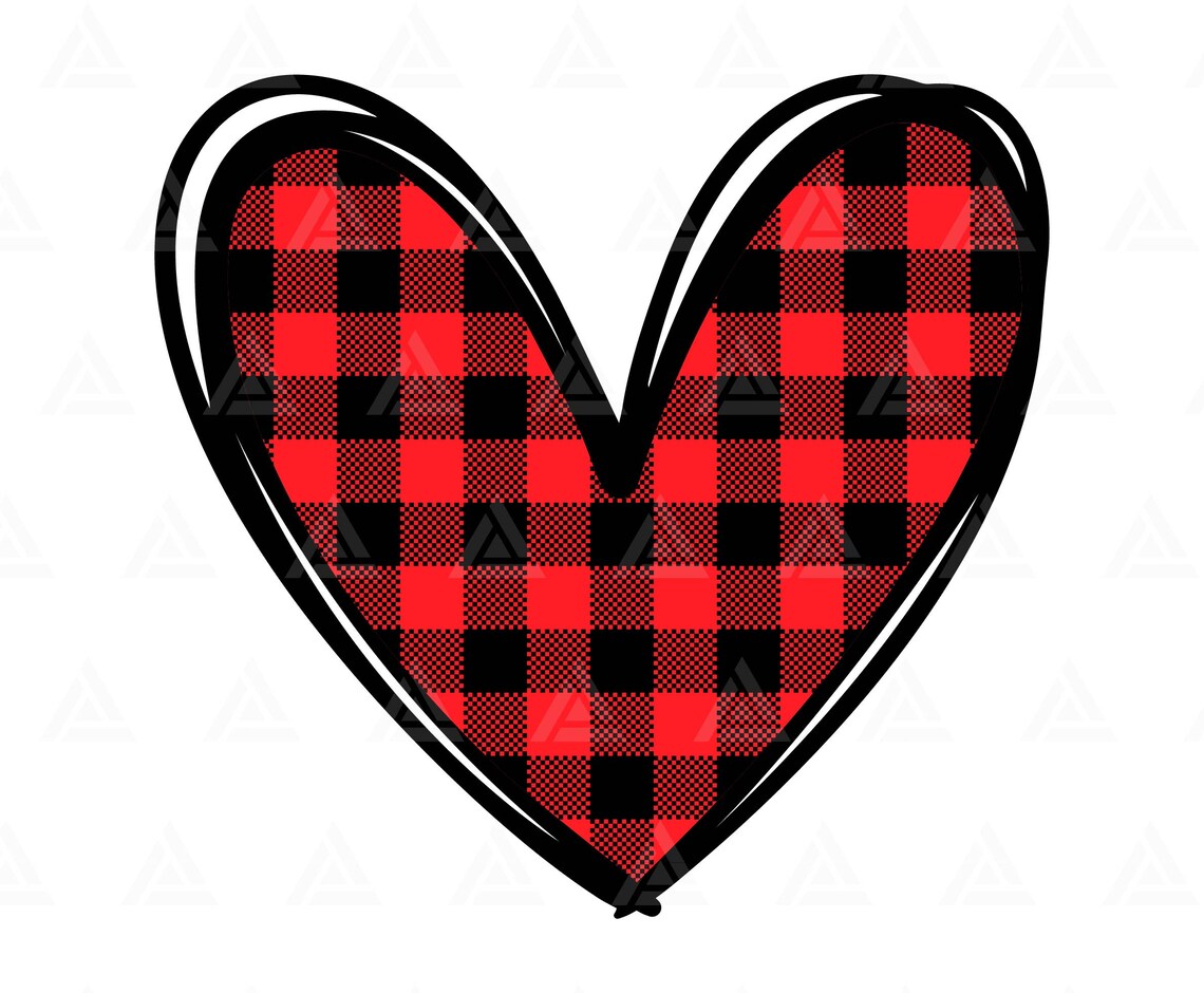 Red Buffalo Plaid Heart Svg Valentine Svg Hand Drawn Heart | Etsy