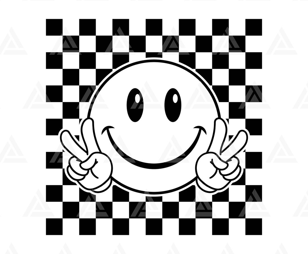 Happy Face Svg, Peace Sign Svg, Checkered Happy Face Clipart, Retro ...