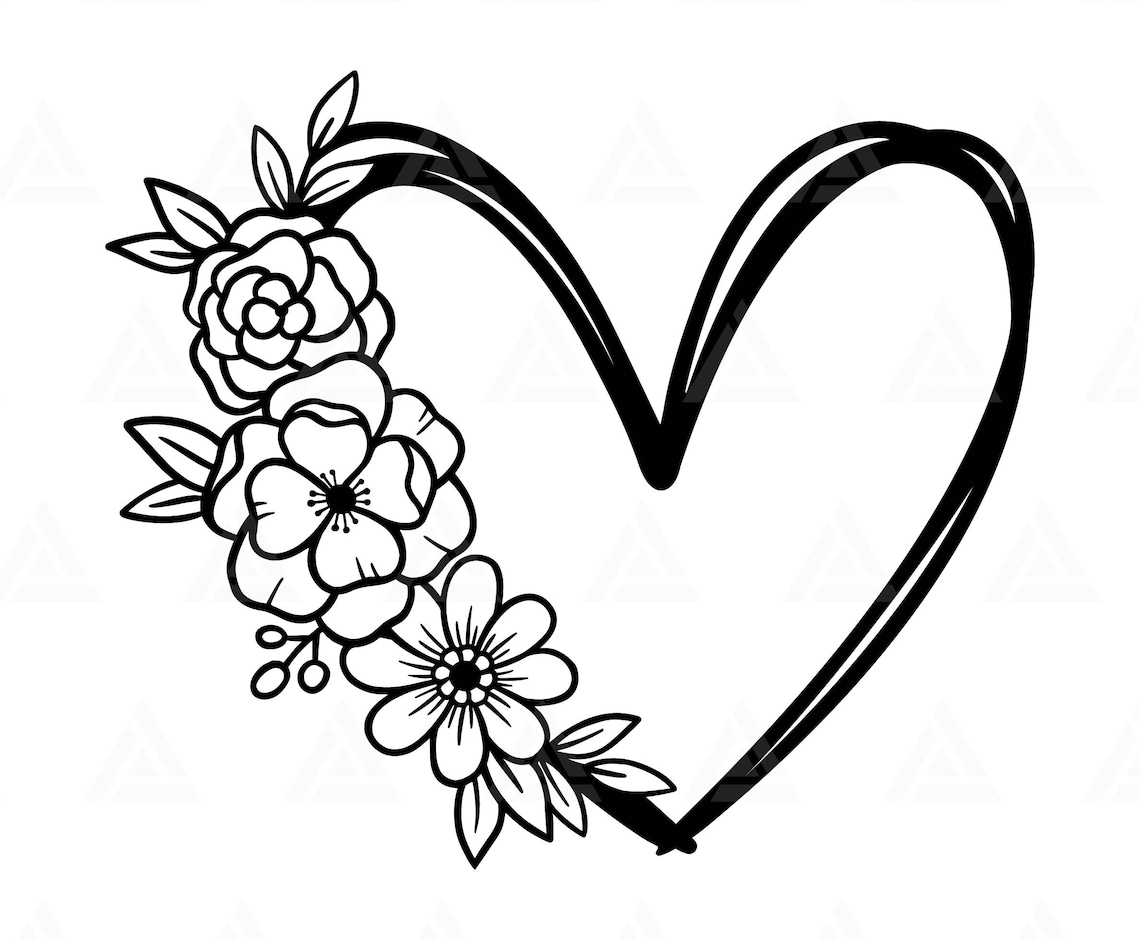 Floral Heart Svg, Flower Heart Svg, Hand Drawn Heart, Doodle Heart ...