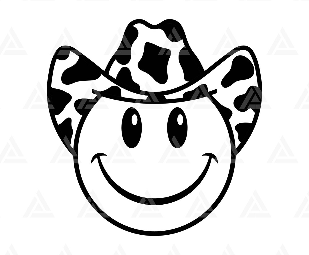 Cowboy Happy Face Svg, Cow Print, Cowgirl Happy Face, Happy Face ...
