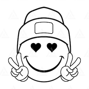 Happy Face Beanie Svg, Peace Sign Svg, Heart Eyes, Happy Face Clipart ...