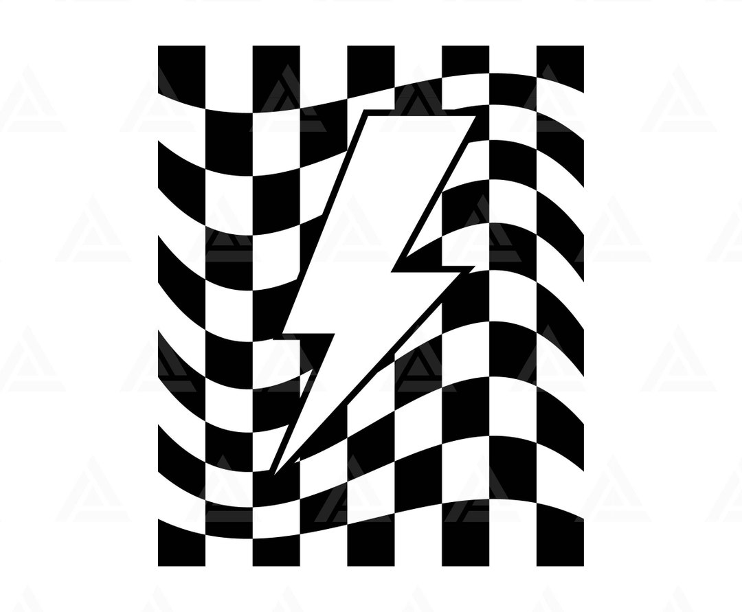 Checkered Lightning Bolt Svg, Wavy Checkered Thunder Svg, Checkerboard ...