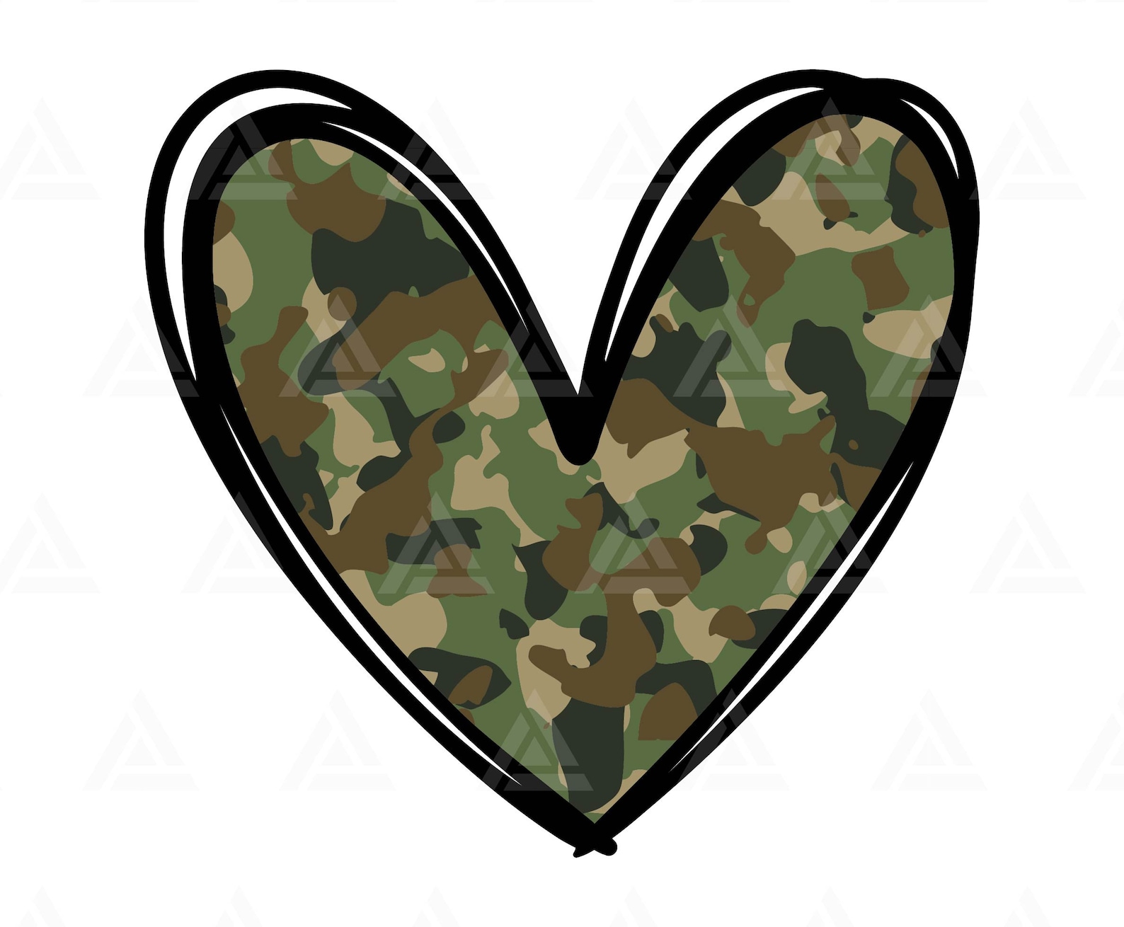 Camouflage Heart Svg Hand Drawn Heart Svg Valentine's - Etsy