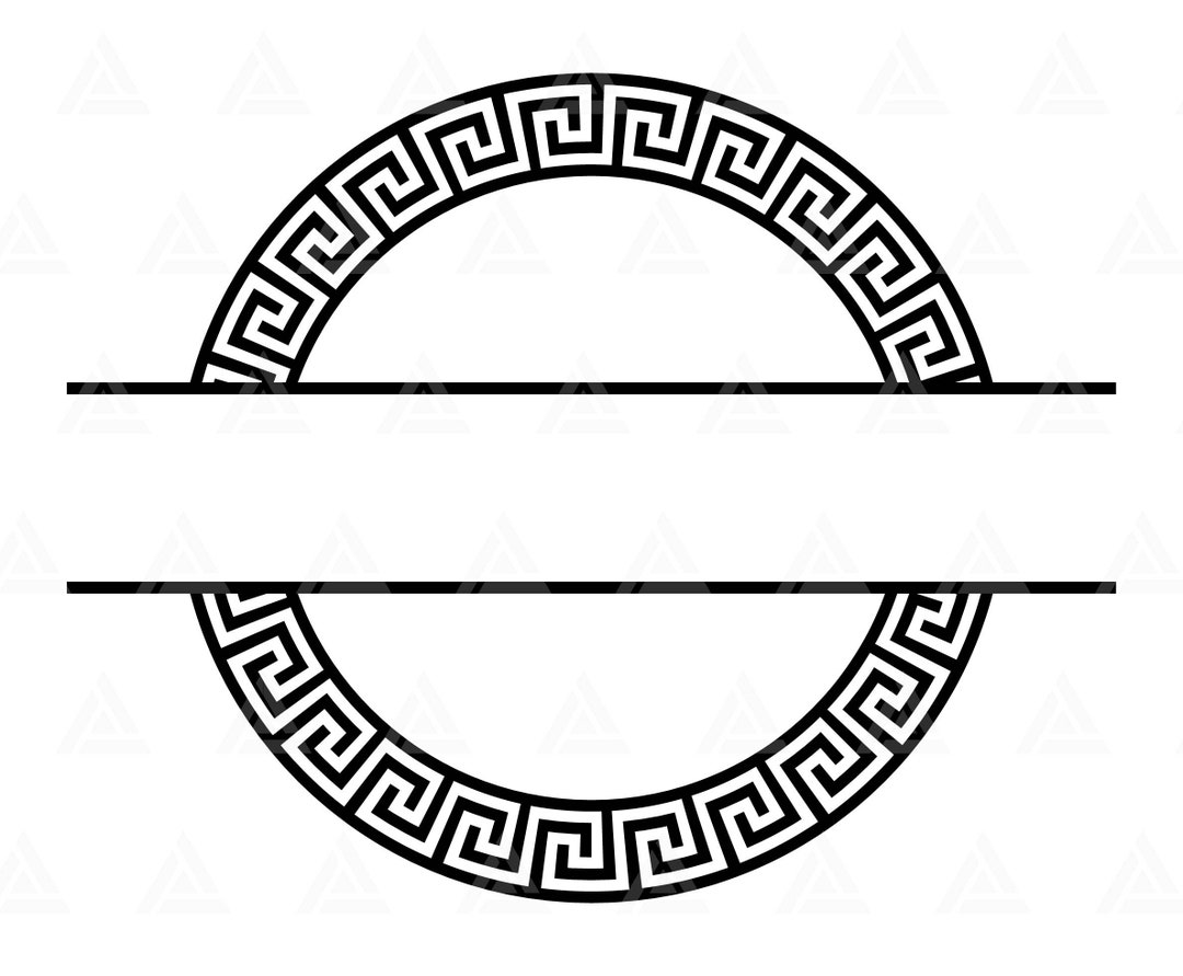 Circle Greek Key Monogram Svg, Greek Wave Split Name Frame Svg, Greek ...