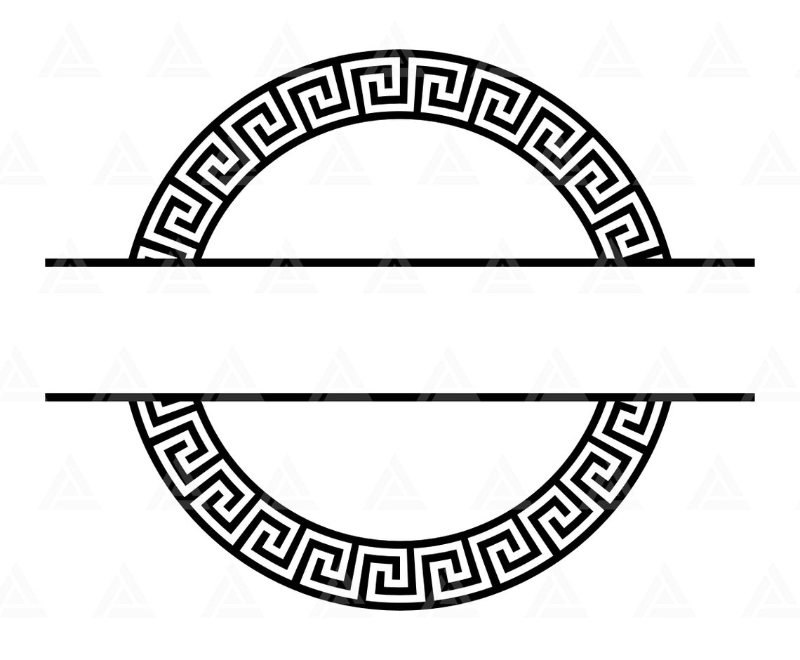 Circle Greek Key Monogram Svg, Greek Wave Split Name Frame Svg, Greek ...