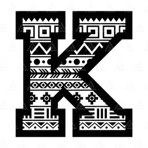Tribal K Letter Svg, Aztec K Letter Svg, Tribal Aztec Alphabet, Aztec ...