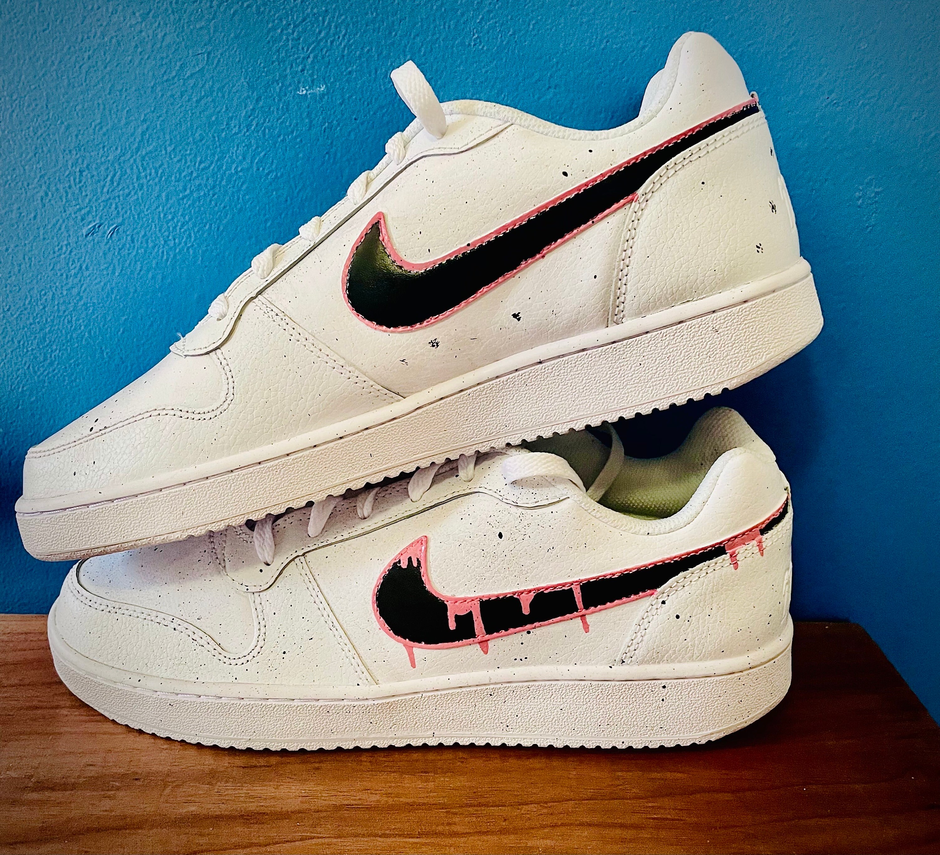 Custom Nike Hand Painted Shoes. Red-black Drip, Ebernon Lows With ...
