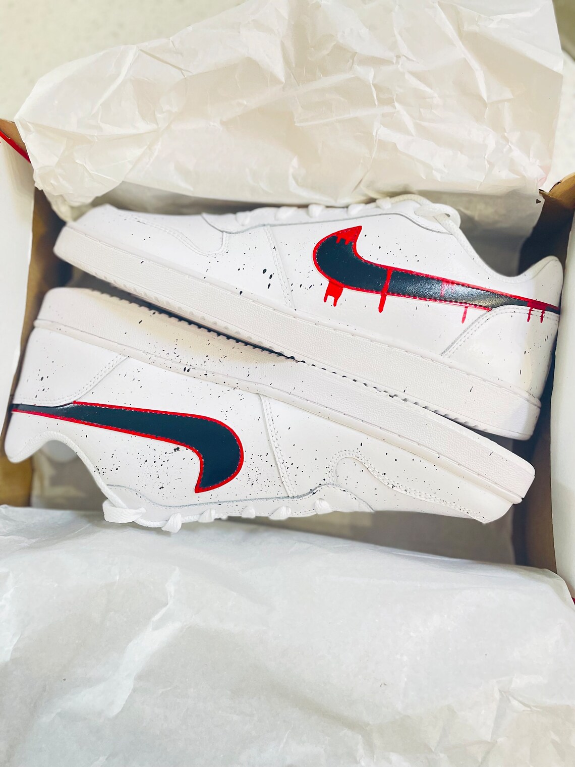 Custom Nike Hand Painted Shoes. Red-black Drip, Ebernon Lows With ...