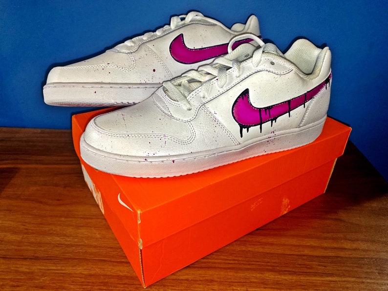 Custom Nike Hand Painted Shoes. Red-black Drip, Ebernon Lows With ...