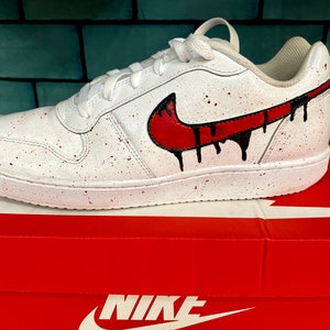Custom Nike Hand Painted Shoes. Red-black Drip, Ebernon Lows With ...