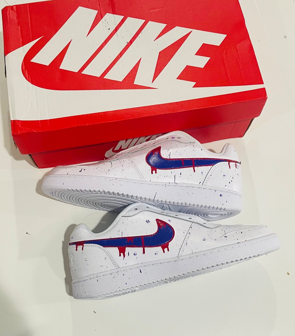 Custom Nike Hand Painted Shoes. Red-black Drip, Ebernon Lows With ...