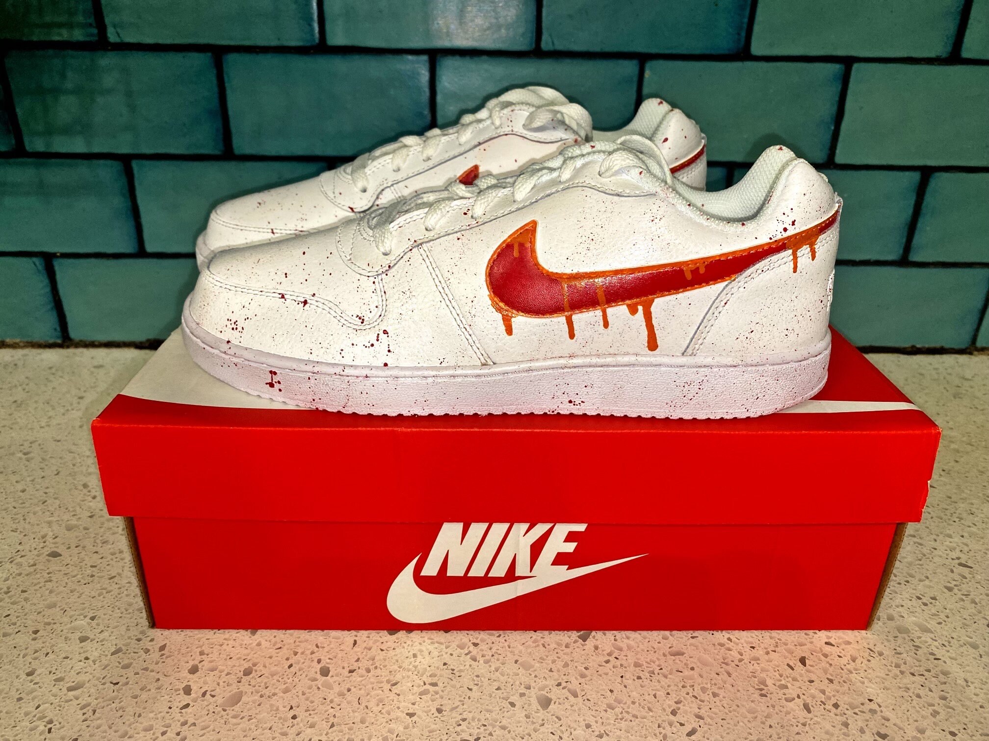 Custom Nike Hand Painted Shoes. Red-black Drip, Ebernon Lows With ...