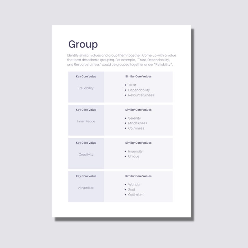 Core Values Workbook: Self-help Exercises & Inspiration (printable PDF ...