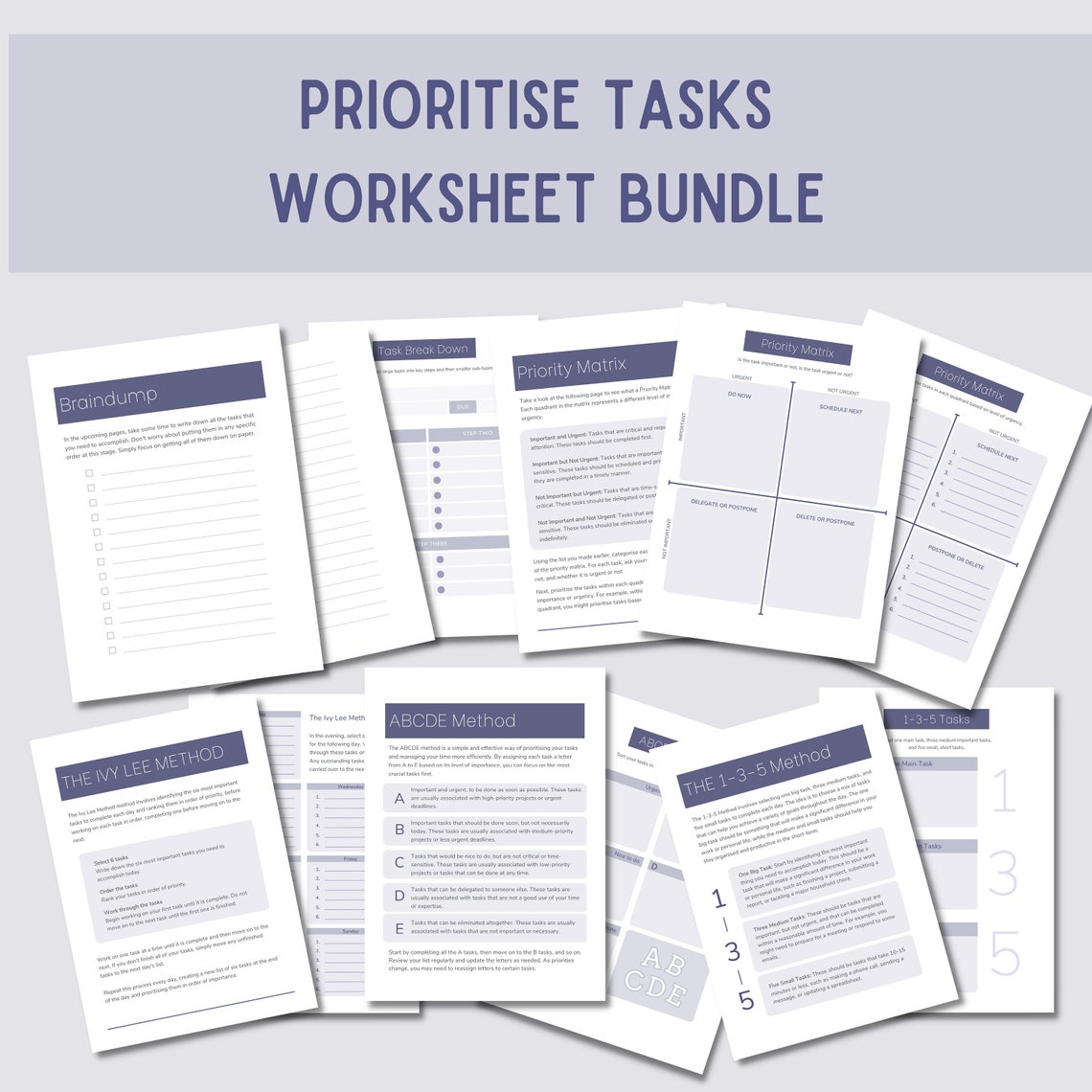 Task Prioritisation Bundle With ABCDE Method, Priority Matrix, Ivy Lee Method, 1-3-5 Rule, and ...