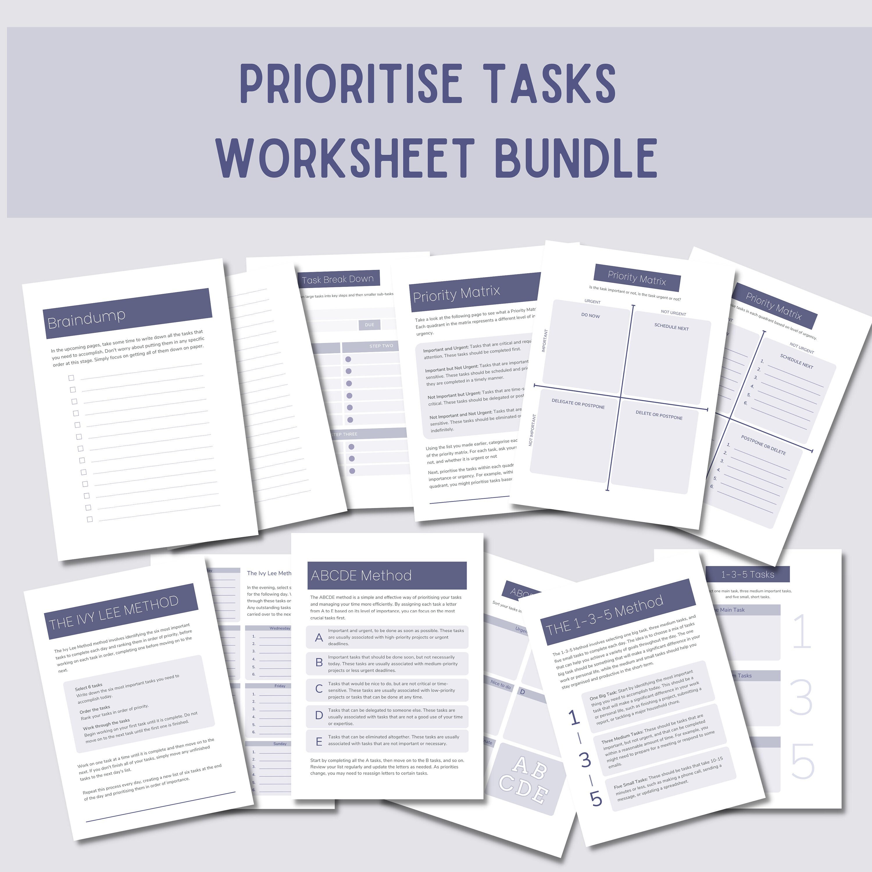 Task Prioritisation Bundle With ABCDE Method, Priority Matrix, Ivy Lee ...