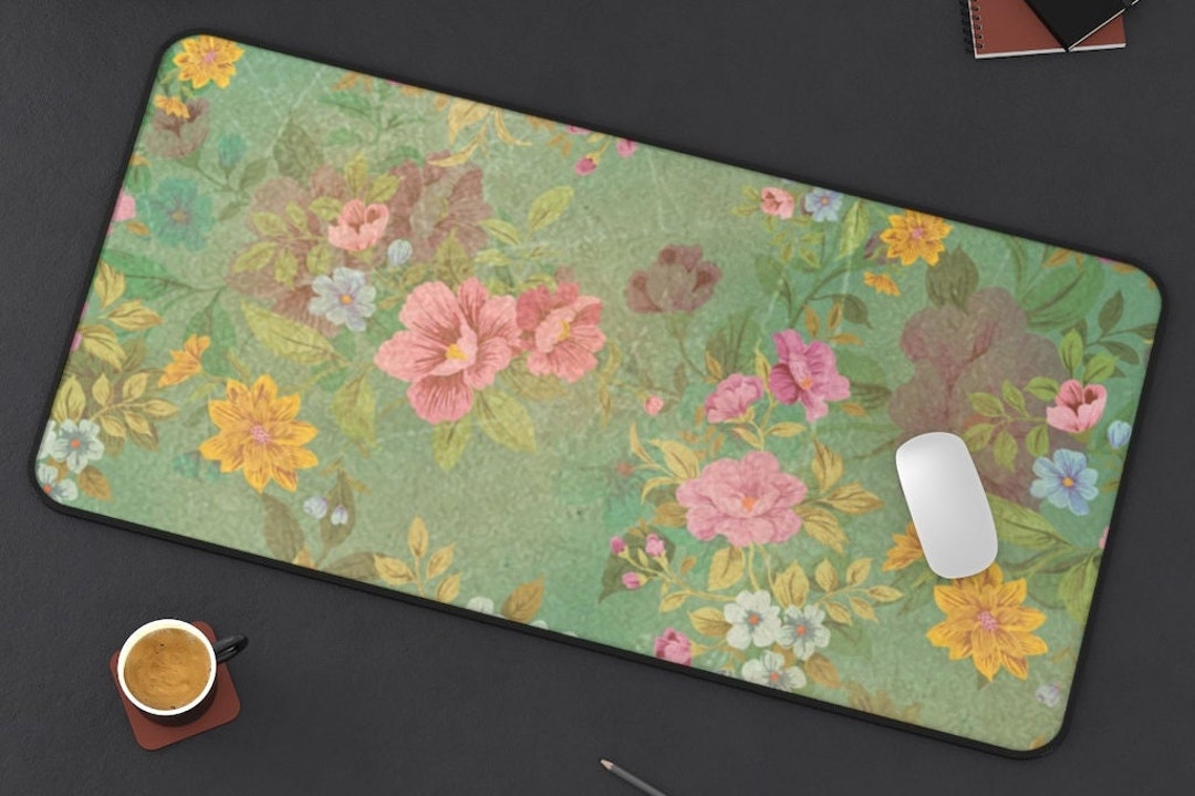 Vintage Floral Design Desk Mat, Pretty Vintage Desk Mat, Large Mousepad ...
