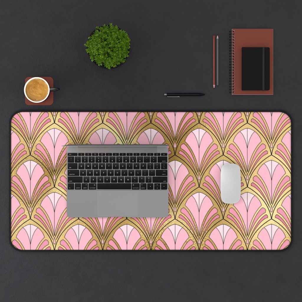 Desk Mat, Pink Art Deco Desk Mat, Colorful Art Deco Desk Mat, Pink Desk ...