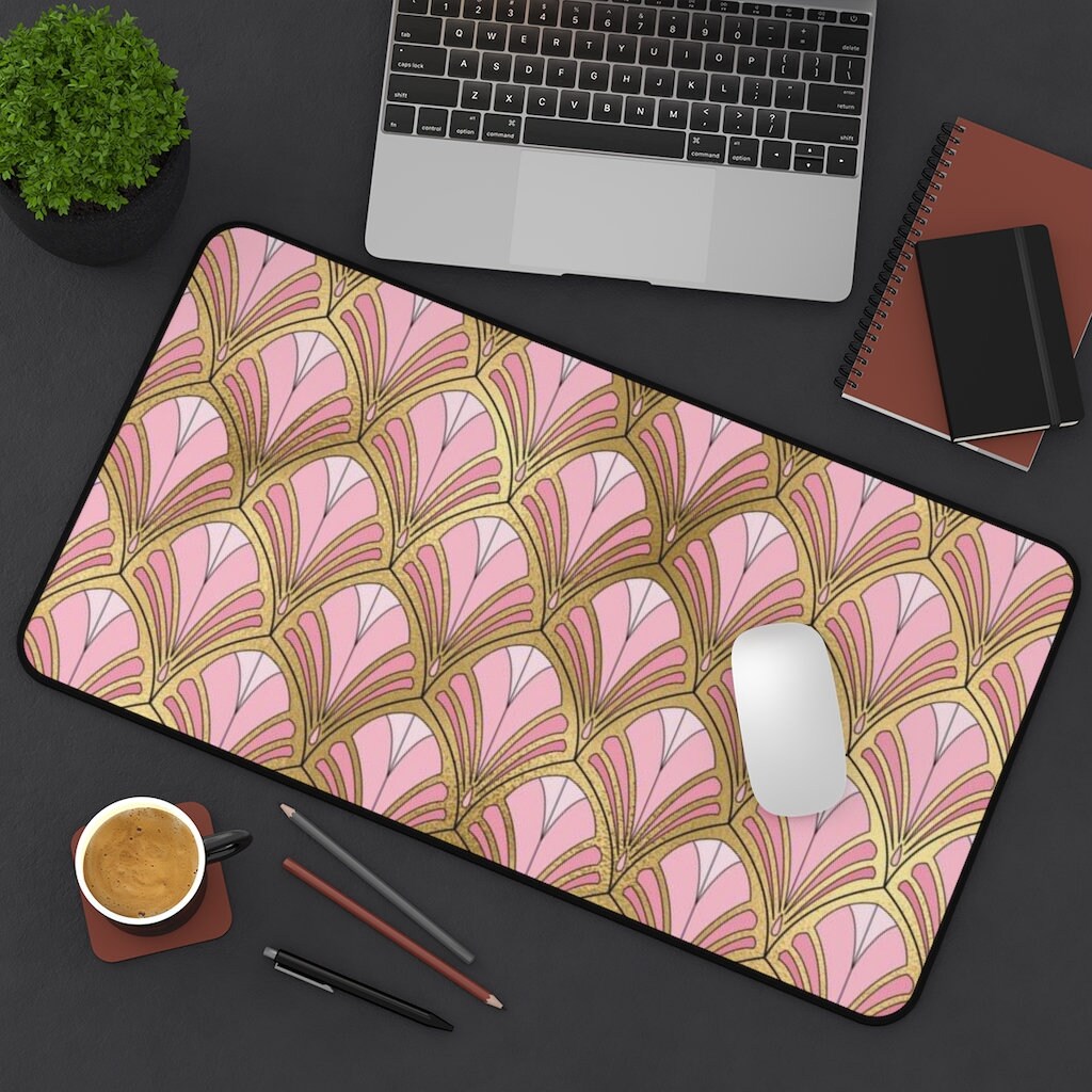 Desk Mat, Pink Art Deco Desk Mat, Colorful Art Deco Desk Mat, Pink Desk ...