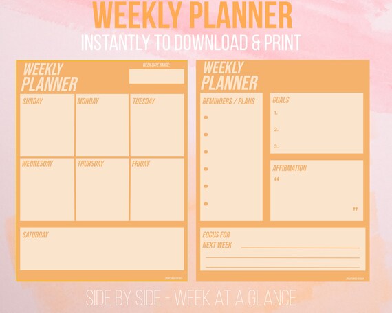 Planner Planner Printable Digital Download Aesthetic Weekly - Etsy