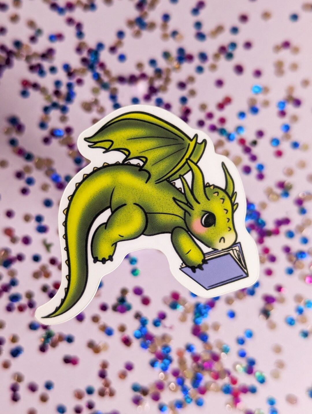 Cute Reader Dragon Vinyl Sticker | Dragon Reading Buddy Design 2 ...