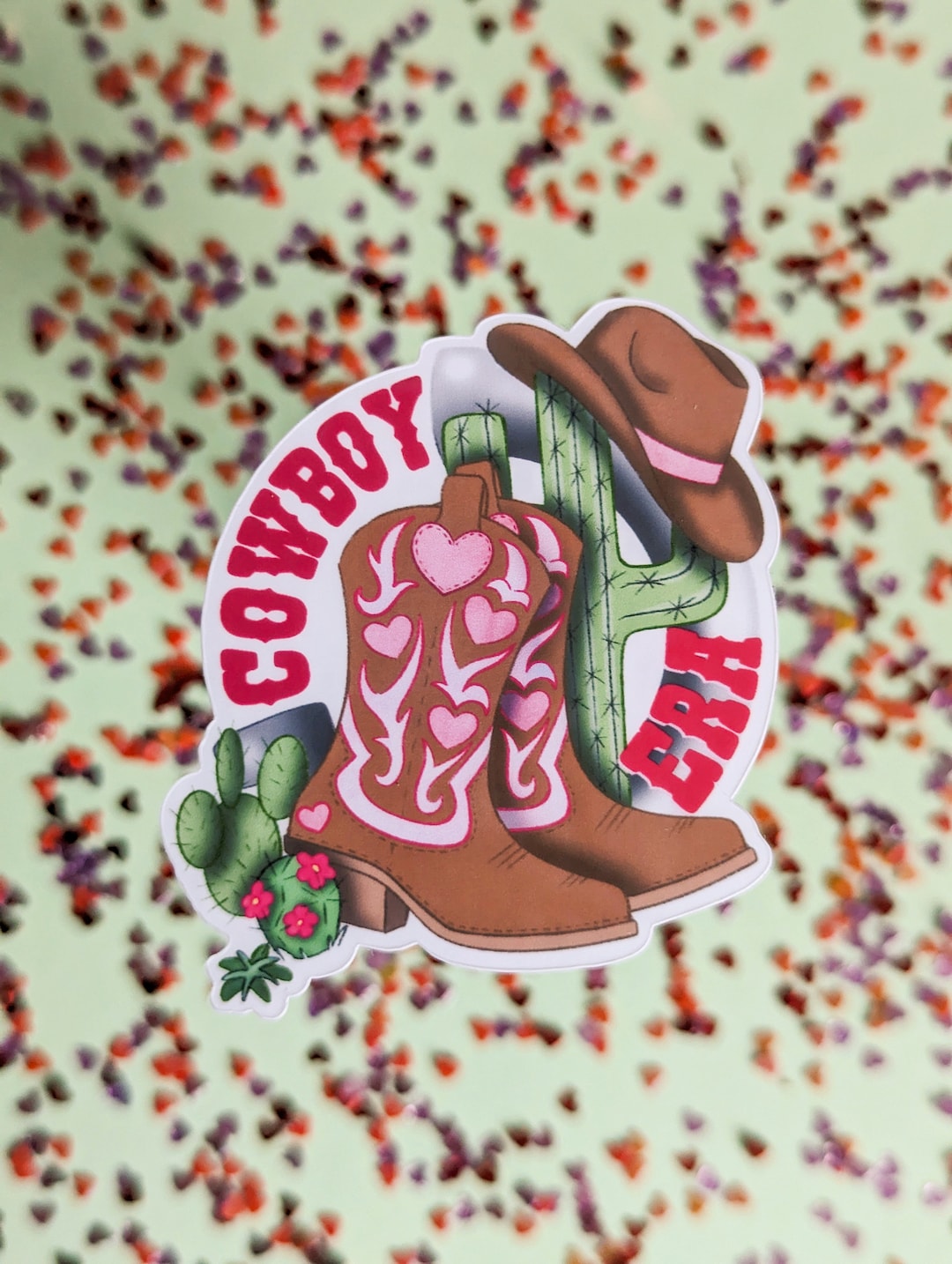 Cowboy Romance Era Vinyl Sticker | Laminated Pink Brown Waterproof ...