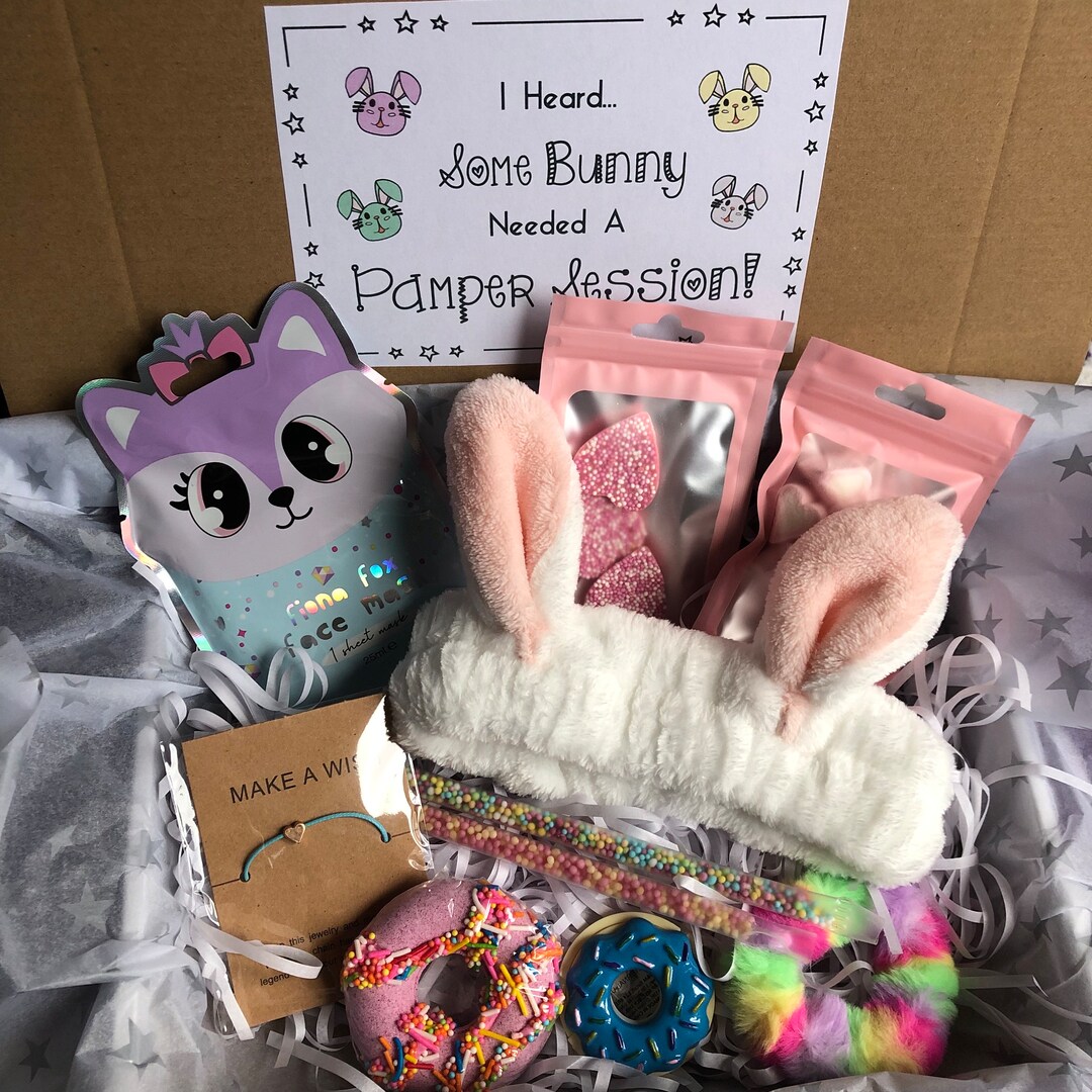 White Bunny Pamper Hamper Young Girl Spa Present Set Self Care Gift Box ...