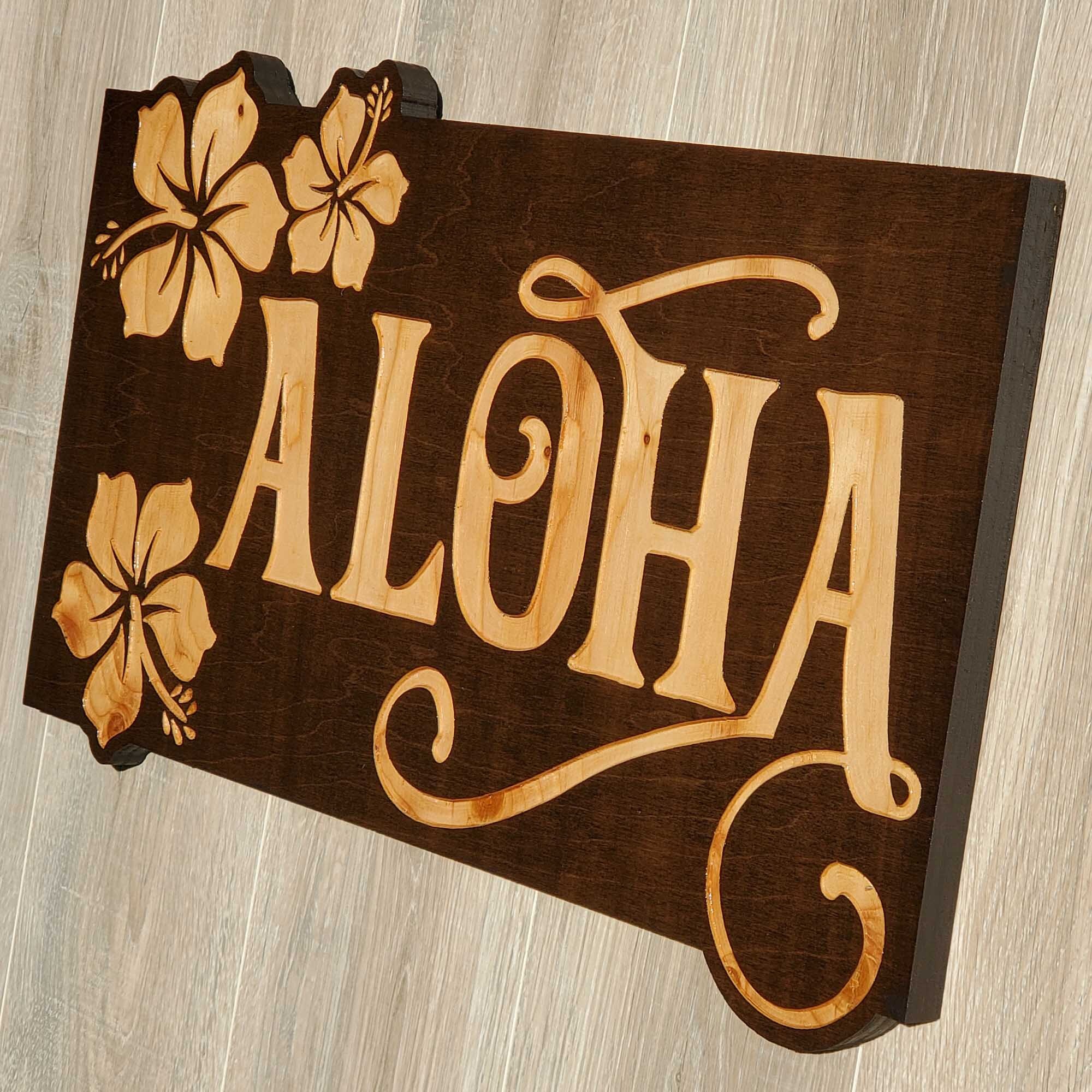 ALOHA Sign With FLOWERS Carved Wooden Wall Hanging Art Work - Etsy